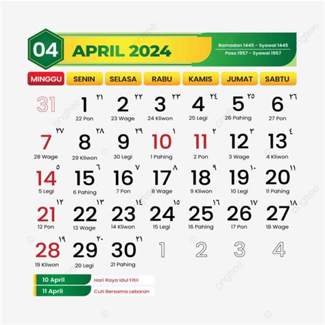 Kalender Modern Bulan April Vektor Kalender April April Tahun Kalender