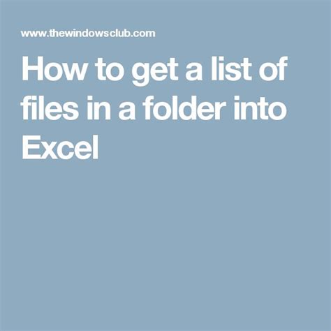 How To Get A List Of Files In A Folder Into Excel Excel Excel