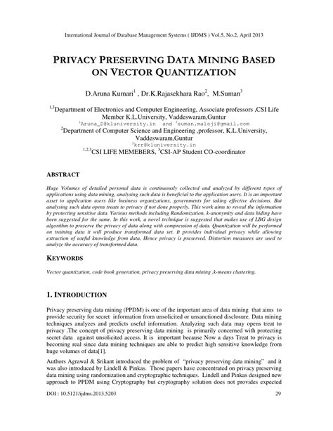pdf privacy preserving data mining based on vector quantization