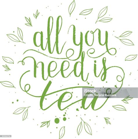 All You Need Is Tea Greeting Card Poster Print Vector Background With Hand Lettering Wreath
