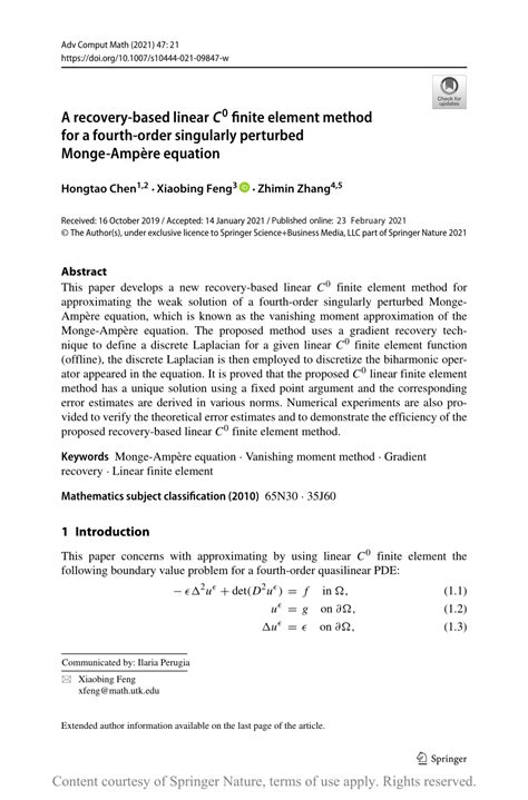 a recovery based linear c0 finite element method for a fourth order singularly perturbed monge