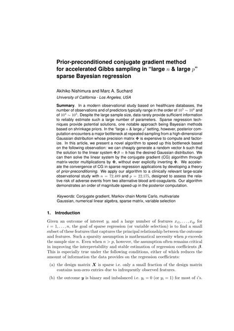pdf prior preconditioned conjugate gradient method for accelerated gibbs sampling in large n