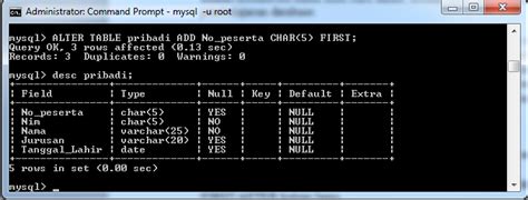 tutorial menambah kolom baru pada tabel database mysql dengan cmd