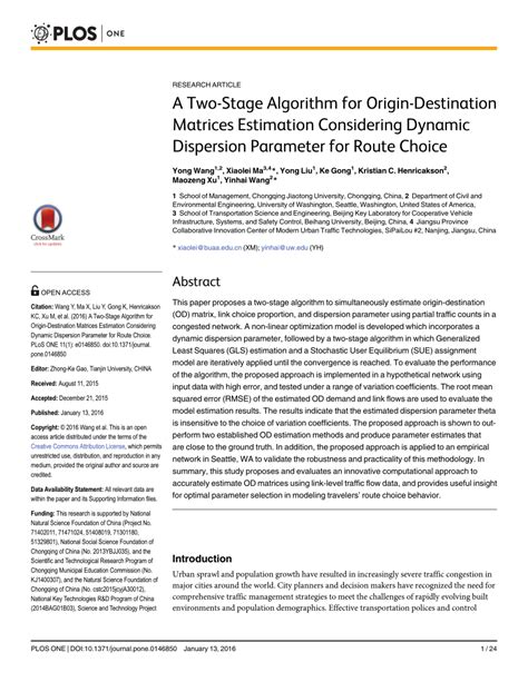 pdf a two stage algorithm for origin destination matrices estimation considering dynamic