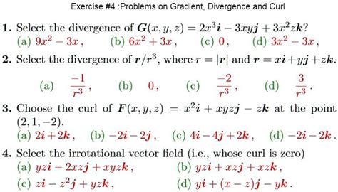 solved exercise 4 problems on gradient divergence and curl 1 select the divergence of g t
