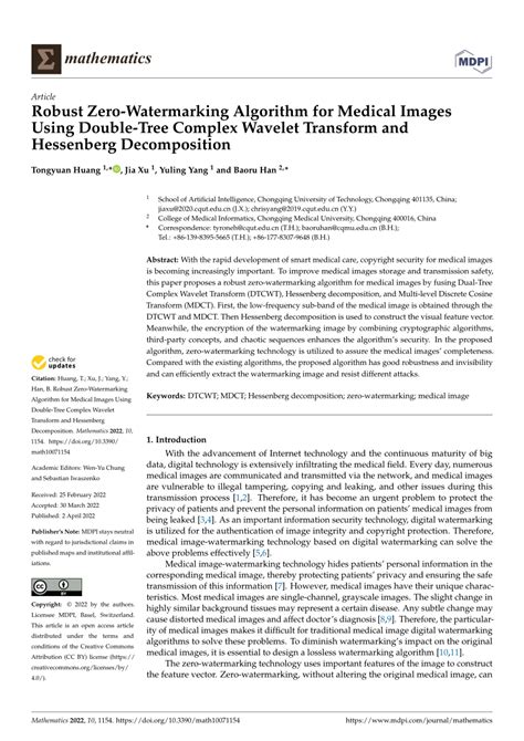 pdf robust zero watermarking algorithm for medical images using double tree complex wavelet