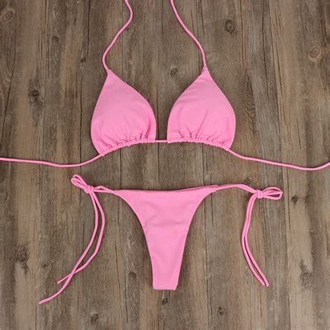 Ins New Sexy Bikini Two Piece Swimsuit Solid Colored Lace Etsy