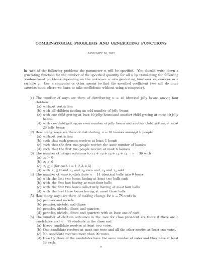 applying generating functions to combinatorics problems