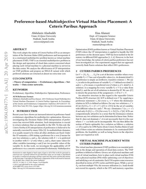 preference based multiobjective virtual machine placement a ceteris paribus approach deepai