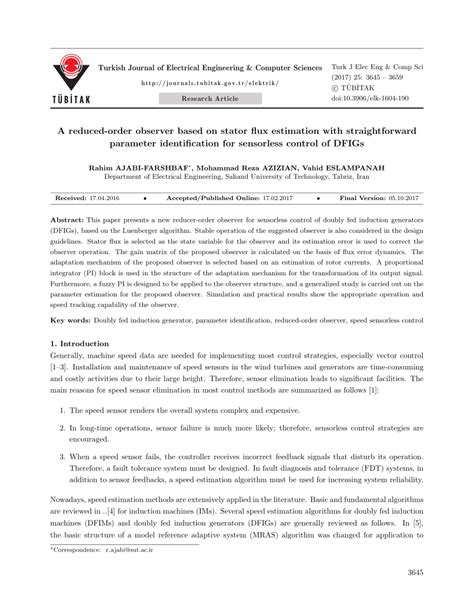 pdf a reduced order observer based on stator flux estimation with straightforward parameter