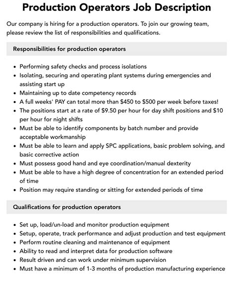 Production Operators Job Description Velvet Jobs