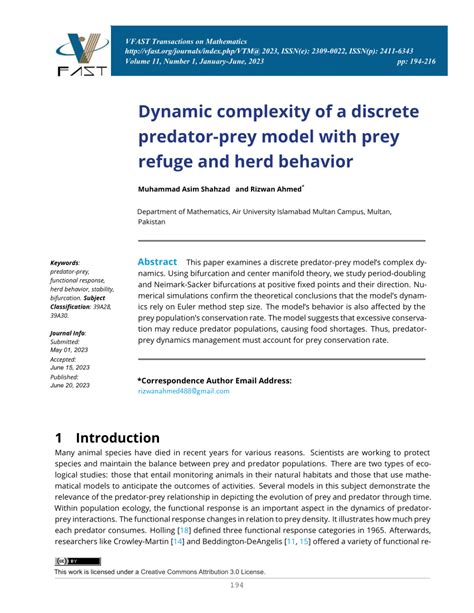 pdf dynamic complexity of a discrete predator prey model with prey refuge and herd behavior
