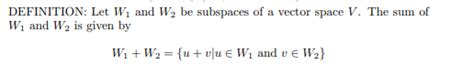 solved definition let w1 and w2 be subspaces of a vector