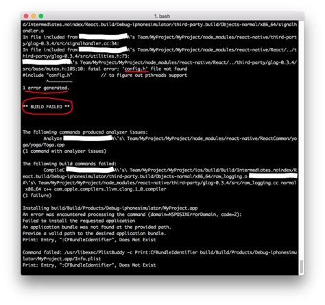 tuntunir programming react native fatal error config h file not found