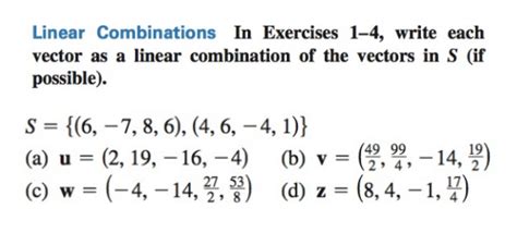 solved linear combinations in exercises 1 4 write each