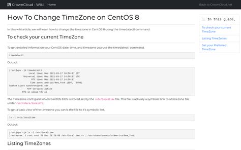 CrownCloud Wiki How To Change Timezone On CentOS 8