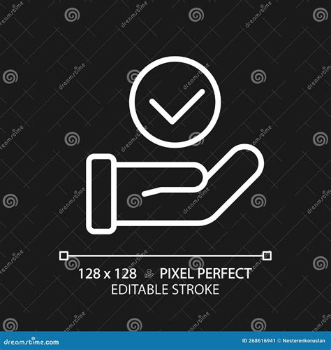 Hand With Check Mark Pixel Perfect White Linear Icon For Dark Theme