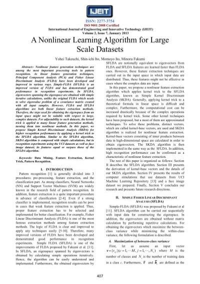 a nonlinear learning algorithm for large scale datasets ijeit