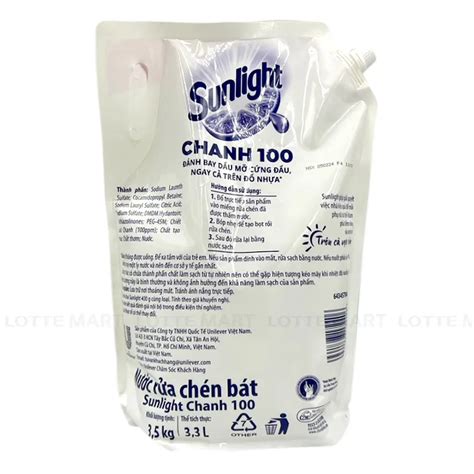 Nước Rửa Chén Sunlight Chanh Đánh Bay Dầu Mỡ Cứng Đầu 3 5kg