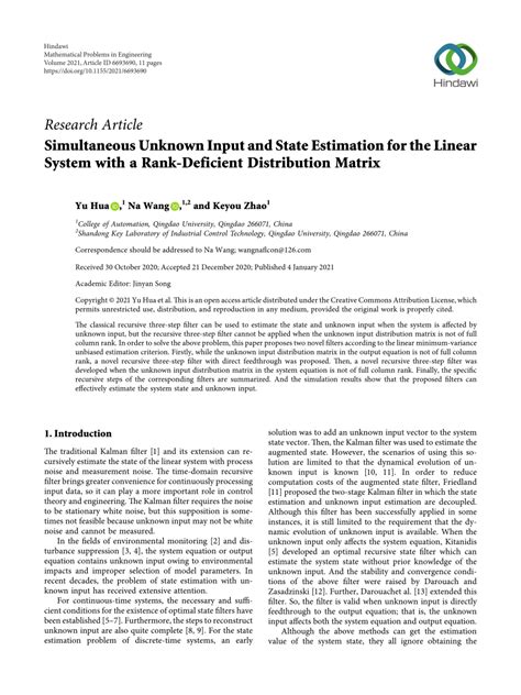 pdf simultaneous unknown input and state estimation for the linear system with a rank