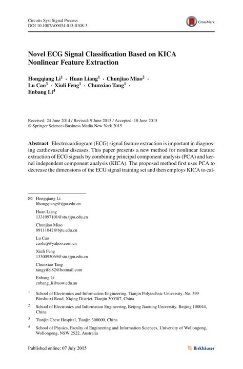 novel ecg signal classification based on kica nonlinear feature extraction pdf download available