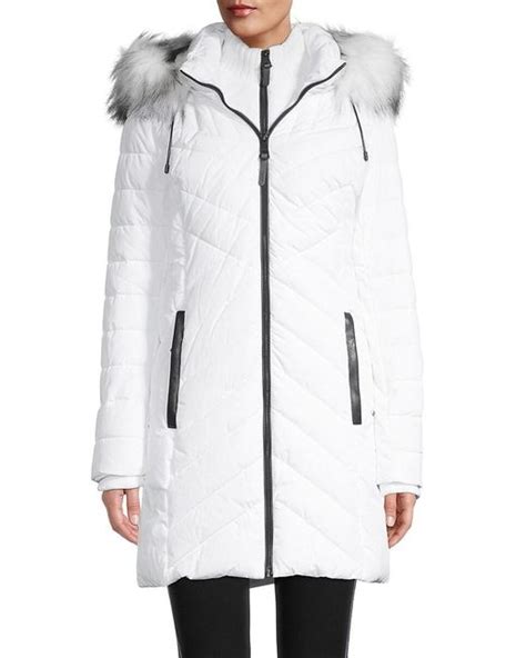 Dkny Faux Fur Trim Puffer Jacket In White Lyst