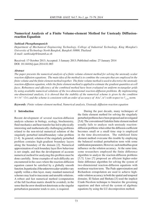 pdf numerical analysis of a finite volume element method for unsteady diffusion reaction equation
