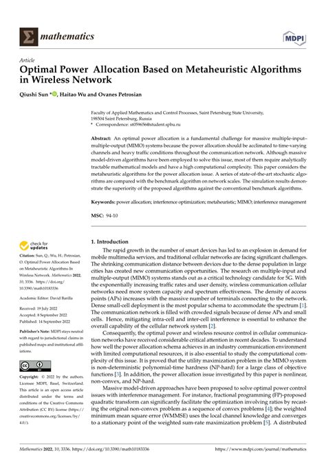 pdf optimal power allocation based on metaheuristic algorithms in wireless network