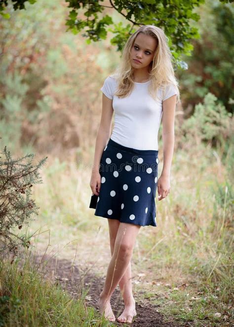 Beautiful Blond Teenage Girl Outside In The Woods Stock Image Image Of Sunny Blue 69028507