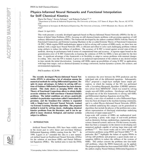 pdf physics informed neural networks and functional interpolation for stiff chemical kinetics