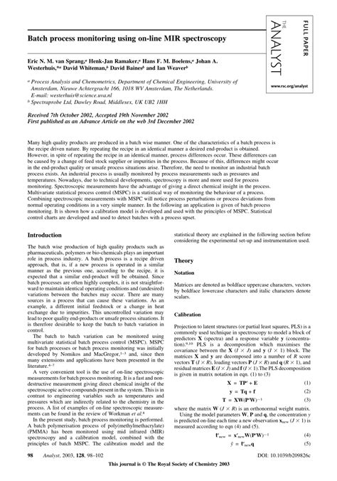 pdf batch process monitoring using on line mir spectroscopy