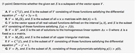 solved 1 point which of the following sets are subspaces