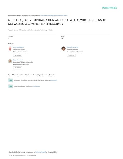pdf multi objective optimization algorithms for wireless sensor networks a comprehensive survey
