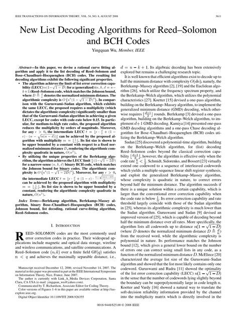 pdf new list decoding algorithms for reed solomon and bch codes