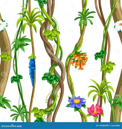 Twisted Wild Liana Branch Seamless Pattern Jungle Vines Plant Stock Vector Illustration Of