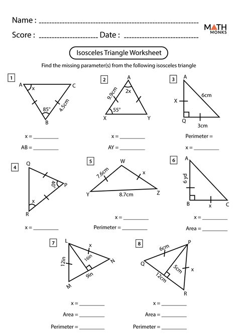 isosceles and equilateral triangles worksheets math monks