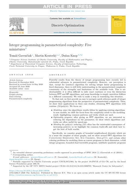 pdf integer programming in parameterized complexity five miniatures