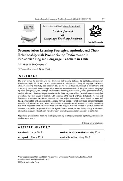 pdf pronunciation learning strategies aptitude and their relationship with pronunciation