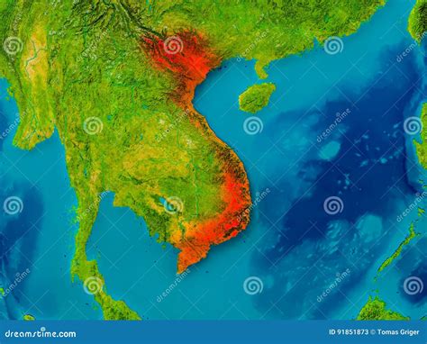 Vietnam en mapa físico stock de ilustración Ilustración de asia 91851873