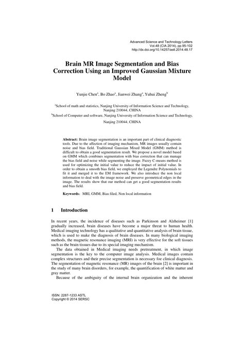 pdf brain mr image segmentation and bias correction using an improved gaussian mixture model
