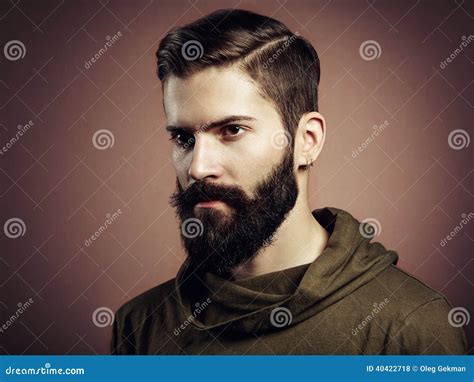 Portrait Of Handsome Man With Beard Stock Photo Image Of Dark Black