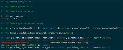 Parquet Python Error Using Pyarrow ArrowNotImplementedError