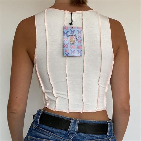 Omighty Exposed Seam Crop Top In White And Pink Depop