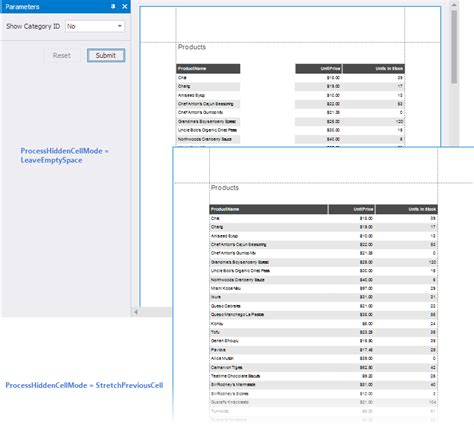 Hide Table Cells NET Reporting Tools DevExpress Documentation