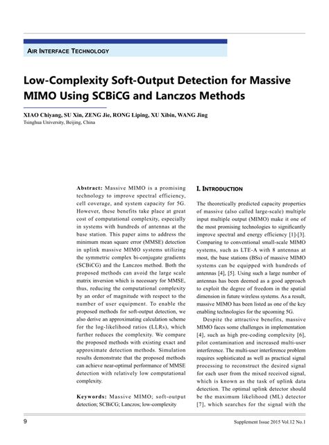 pdf low complexity soft output detection for massive mimo using scbicg and lanczos methods