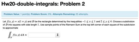 solved hw20 double integrals problem 2 problem value 1