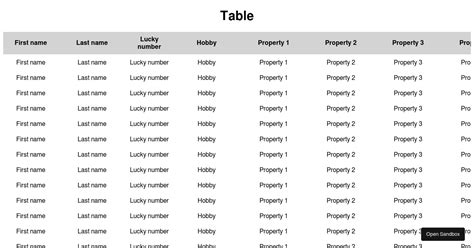 Horizontally Scrollable Table With Fake Sticky Header Codesandbox