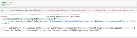 error gettensorcontentref when inference unet keypoints model keras from cv2 dnn