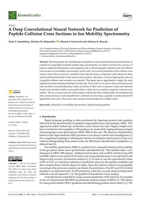 pdf a deep convolutional neural network for prediction of peptide collision cross sections in
