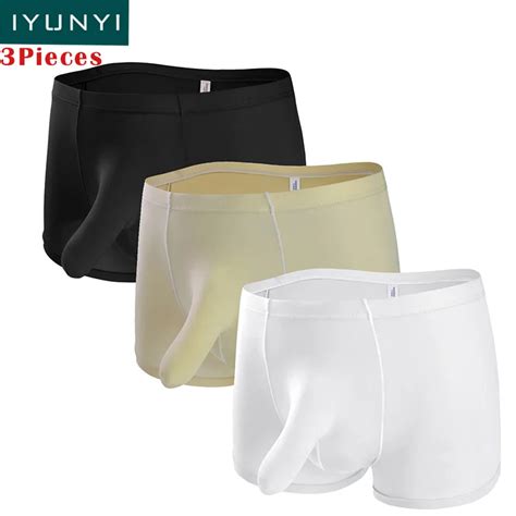 Iyunyi 3pcslot Boxer Men Underwear Ice Silk Sexy Mens Elephant Boxers Penis Pouch Shorts